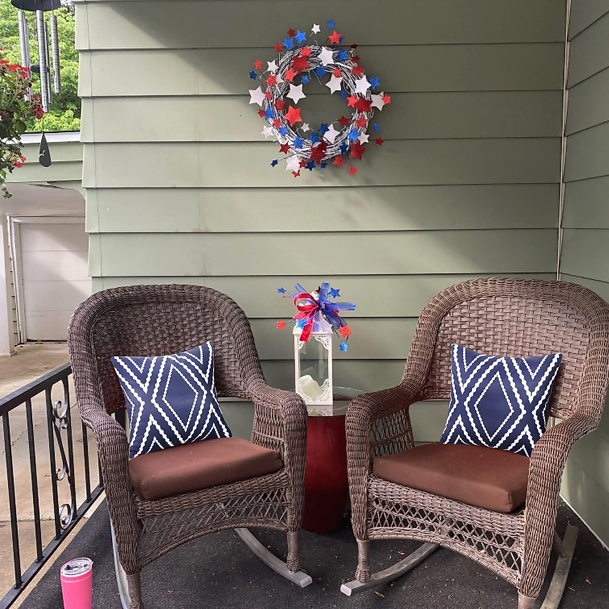 Adabana Outdoor Waterproof Boho Throw Pillow Covers Geometric Pillow Cases for Patio Garden Set of 2, 18 X 18 Inches Navy Blue