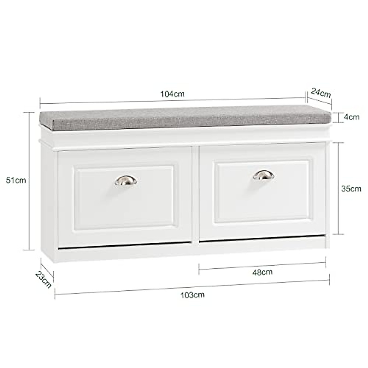 Haotian FSR64-W, White Storage Bench with Drawers & Padded Seat Cushion, Hallway Bench Shoe Cabinet Shoe Bench