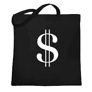 Giant Dollar Sign Retro Bank Robber Costume Money Black 15x15 inches Large Canvas Tote Bag Women