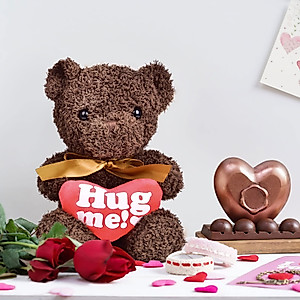 FUN LITTLE TOYS 12'' Teddy Bear Stuffed Animal Plush Toy with Heart Hug Me, Small Stuffed Animals for Girls Boys Easter Teddy Bear Toy Easter Stuffed Animal for Kids Dark Brown Bear for Easter Gifts