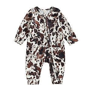 FIOMVA Western Baby Boy Jumpsuit Newborn Fall Long Sleeve Romper With Zipper Infant Cowboy Country One Piece Clothes (C Cowboy Brown, 6-12 Months)
