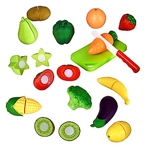 Playkidz: Fruit and Vegetables Basket Pretend Play Kitchen Food Educational Playset with Toy Knife, Cutting Board (32 Pieces of Food Toys)