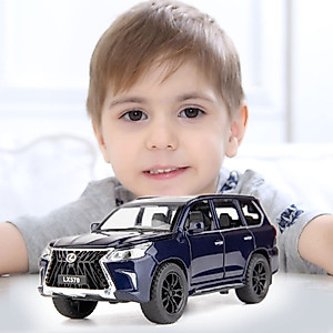BDTCTK 1/32 Compatible for Lexus LX570 Off-Road in Luxury SUV Model Car, Zinc Alloy Pull Back Toy car with Sound and Light for Kids Boy Girl Gift(Blue)
