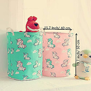 Unibedding 2 Pack Canvas Storage Baskets Large Unicorn Storage Hampers for Girls Kids Room Baby Nursery Collapsible Convenient Home Organizer Containers, Pink Teal Blue