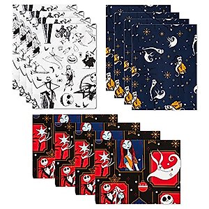 Hallmark Nightmare Before Christmas Flat Wrapping Paper Sheets with Cutlines on Reverse (12 Folded Sheets) for Christmas, Birthdays, Halloween