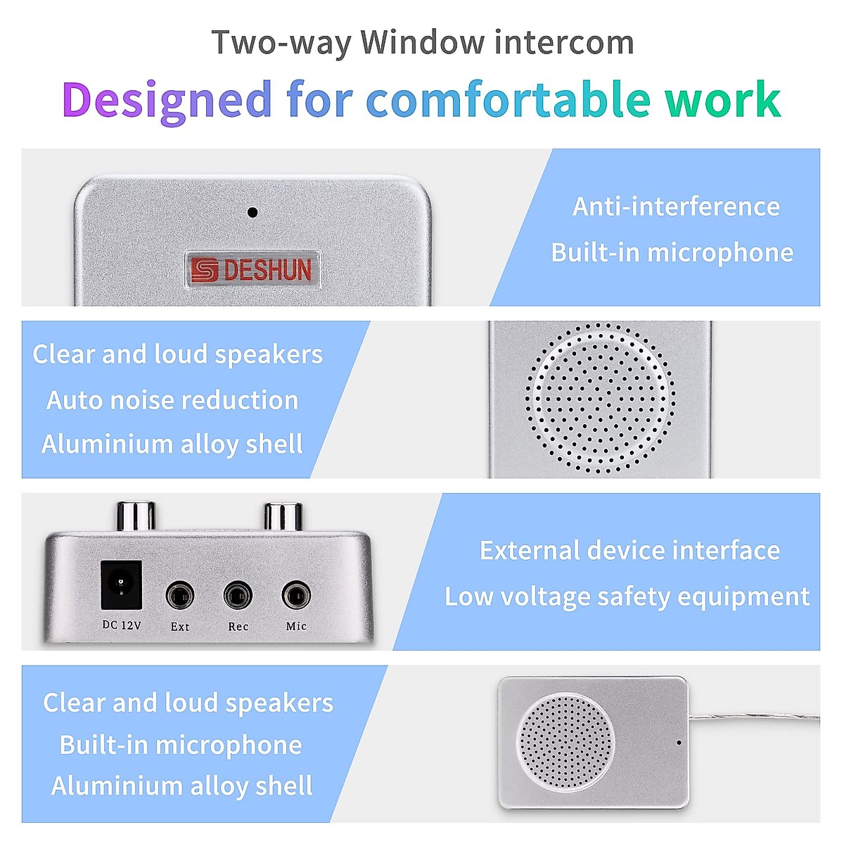 DESHUN Window intercom System Dual Way, Window Speakers, A walkie-Talkie That can be Attached to Glass,Built-in Microphone, intercom System for The Business/Bank/Office/Hospital/Station/Catering