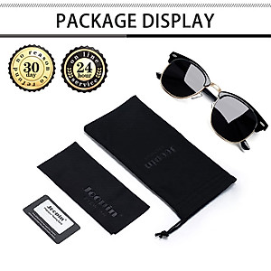 Joopin Semi Rimless Sunglasses Horn Rimmed Sun Glasses Polarized UV400 Half Frame Shades for Men Women (Black Simple Packaging)