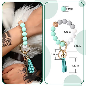 Coolcos Silicone Key Ring Bracelet for Women Portable Keychain Holder, Car Keychain Elastic Beaded Wristlet with Tassel (Mint Green)