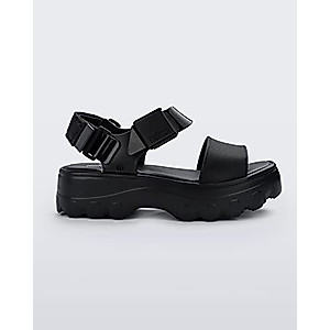 Melissa Kick Off Platform Sandals for Women - Super Soft and Flexible Vegan Chunky Platform Sandal with Adjustable Straps and Open Toe Design, Black/Black, 7