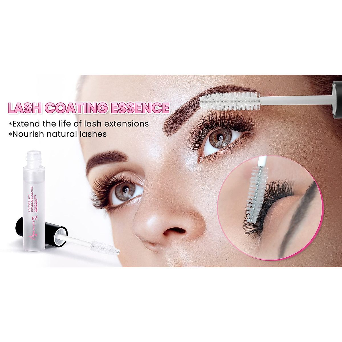 Beauty7 Eyelash Coating Essence Clear Lash Eyelashes Coating Essence Sealant Sealer 10ML Mascara Brush Extend Eyelashes Extension Longer Life Aftercare Non-Scent Waterproof Better Retention