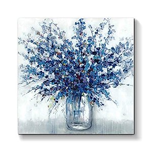 TAR TAR STUDIO Abstract Bouquet Canvas Wall Art: Blue Flowers in Vase Artwork Print Painting for Living Room Office ( 24''W x 24''H, Multiple Sizes )