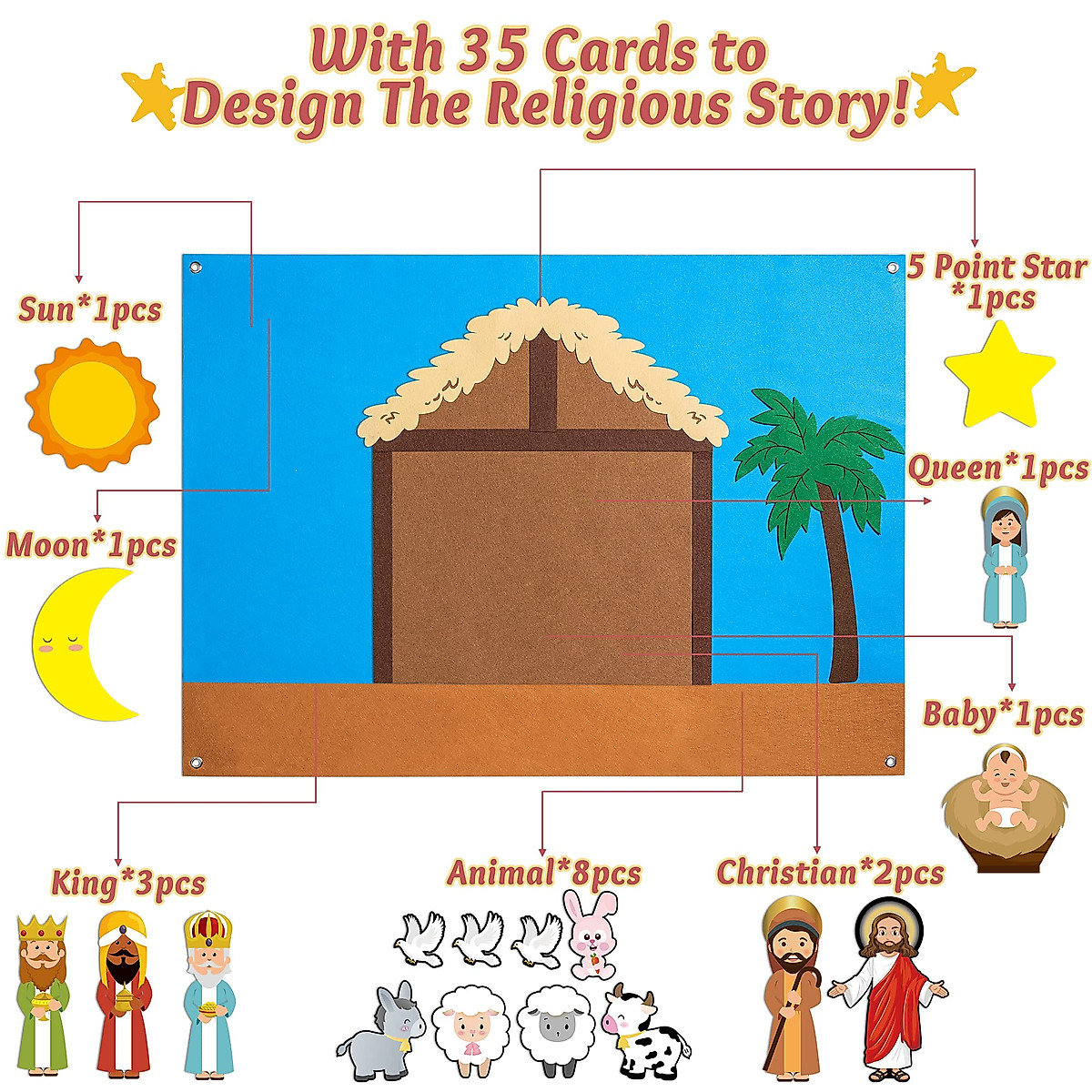 WATINC 42Pcs Easter He is Risen Jesus Crucifixion Resurrection Felt Story Board Set Christian Storytelling Party Supplies Preschool Early Learning Play Kit for Toddlers Kids