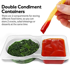 Nufiwra 8Pcs Double Compartment Condiment Containers with Lids, Reusable Plastic Snack Containers for To-Go Sauces, Sampling, Travel Snacks, Disposable 2-Compartment Snack Cups