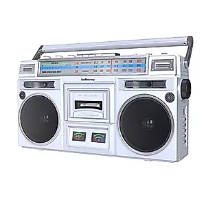 Retro Boombox Cassette Player AM/FM Shortwave Radio, Portable Cassette Tape Player Recorder, Wireless Streaming, USB/Micro SD Slots Guitar/Aux in, Convert Cassettes to USB Classic 80s Style (Silver-S)