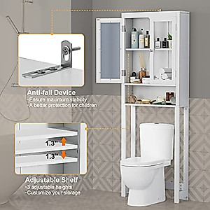 JUMMICO Over The Toilet Storage Cabinet, Bathroom Organizer Over Toilet with Double Door and Inner Adjustable Shelf for Bathroom, Restroom, Laundry