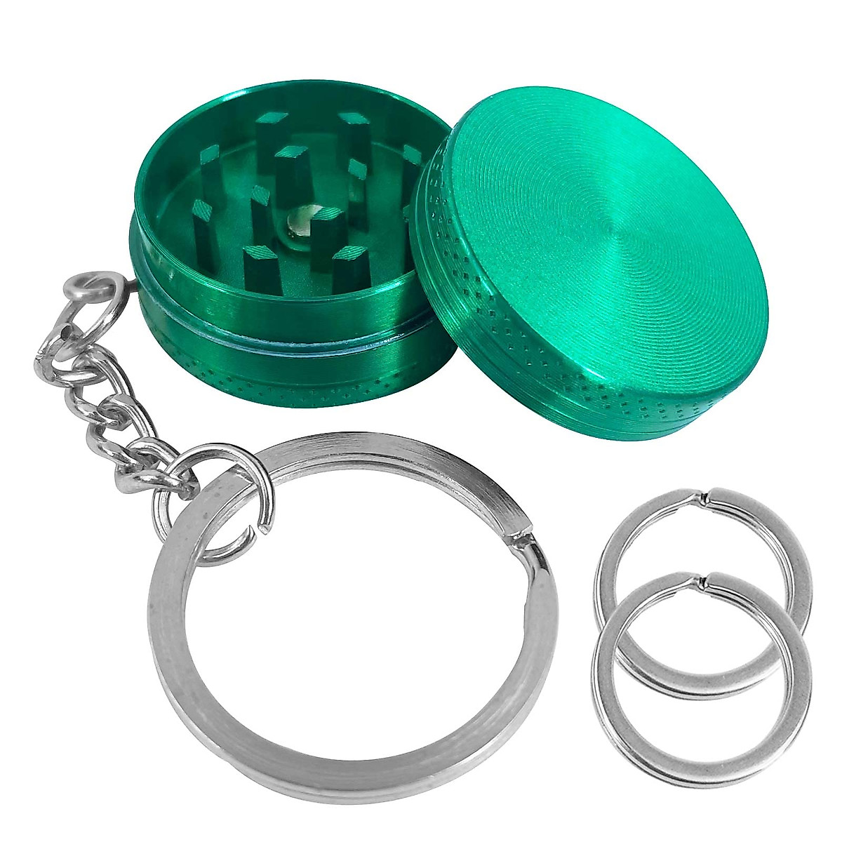 yacool Mini Metal Key Chain Spice Grinder 1.18 inch Green, with 25mm Diameter Metal Key Chain Rings*2, Cute Key Chain grinder for Men and Women