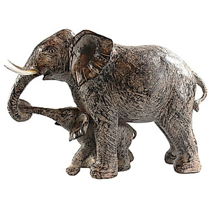 Seraphic Large Elephant Decor Gifts for Women, African Elephants Mother with Walking Baby Statue