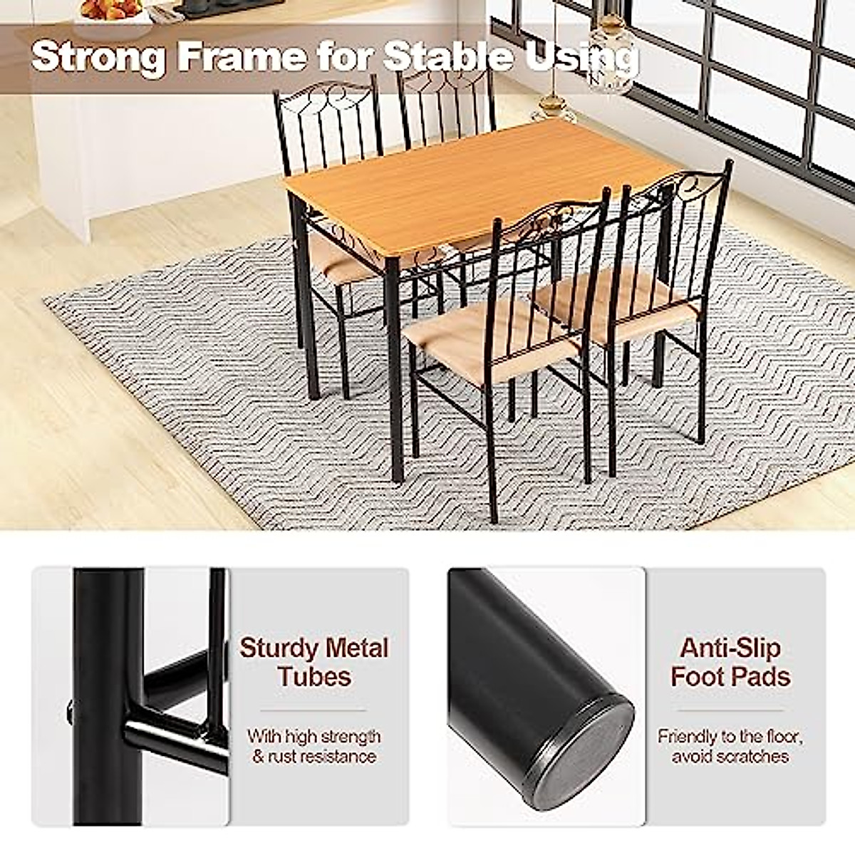 Tangkula 5 Piece Dining Table Set, Vintage Wood Top Padded Seat Dining Table and Chairs Set, Home Kitchen Dining Room Furniture