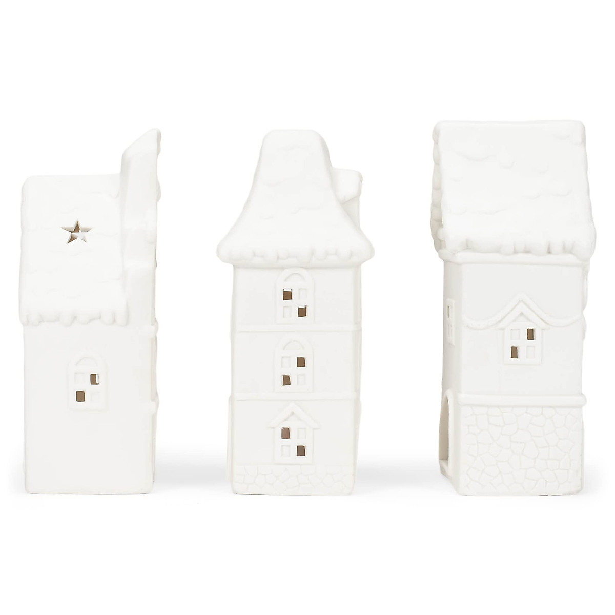 Mark Feldstein & Associates Village Row House White 8 x 4.5 Porcelain Holiday Tea Light Figurines Set of 3
