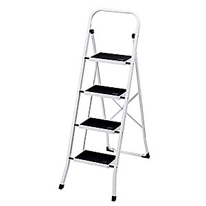 4 Step Ladder Step Stool, Sturdy Step Stools for Adults with Wide Anti-Slip Pedal, Portable Folding Step Stool with Handle, Lightweight Steel Step Ladder, 330lbs Capacity Kitchen Step Stool, White