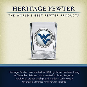 Heritage Pewter University of West Virginia Square Shot Glass | Hand-Sculpted 1.5 Ounce Shot Glass | Intricately Crafted Metal Pewter Alma Mater Inlay