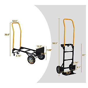 Folding Hand Truck and Dolly, Heavy Duty 330 Lb Capacity Metal Dolly Cart with Telescoping Handle and Rubber Wheels, Convertible Hand Truck Dual Purpose 2 Wheel Dolly Cart for Moving/Warehouse/Grocery