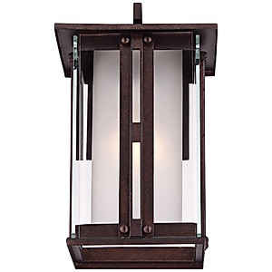 Franklin Iron Works Fallbrook Rustic Farmhouse Outdoor Wall Light Fixture Bronze Steel 11 3/4" Clear Frosted Double Glass for Exterior House Porch Patio Outside Deck Garage Front Door Garden Home