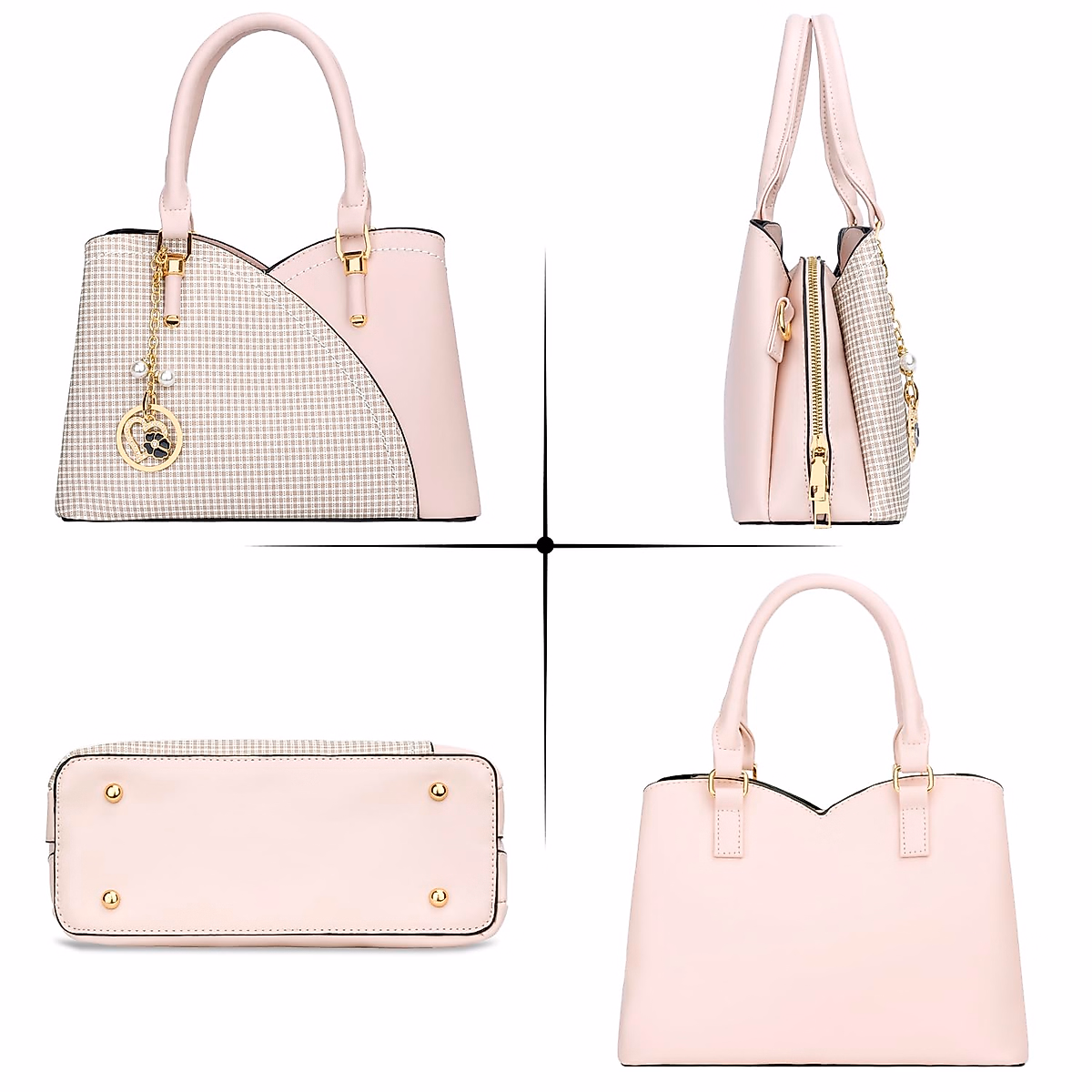 KKXIU Triple Compartments Purses and Handbags for Women Fashion Ladies Satchel Shoulder Top Handle Bag (1-Pink)