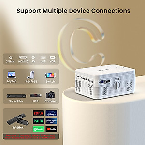 BIGASUO Upgrade HD Bluetooth Projector Built in DVD Player, Mini Video Projector 1080P Supported Compatible with TV/HDMI/VGA/AV/USB/TF SD Card, Portable Outdoor Movie Projector