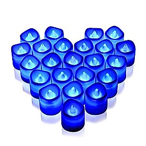 Rakumi LED Candles, Flameless LED Tea Lights, Battery Operated LED Votive Candles for Valentine's Day Wedding Birthday Party, 24 Packs (Blue)