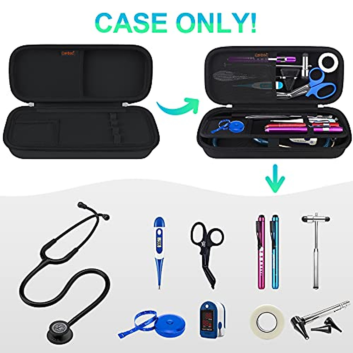 Canboc Stethoscope Case, Large Stethoscope Holder with ID Slot, Compatible with 3M Littmann Classic III, Lightweight II S.E., Cardiology IV Stethoscope, Mesh Bag fit Pen Light, Black+Black