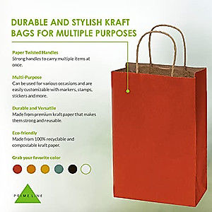 Small Red Gift Bags - 6x3x9 Inch 100 Pack Kraft Paper Shopping Bags with Handles, Craft Totes in Bulk for Boutiques, Small Business, Retail Stores, Birthday Parties, Christmas, Valentines, Holidays