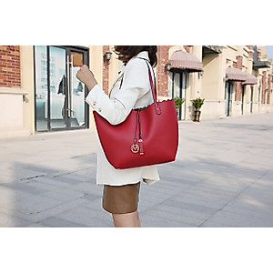 MKF Collection Tote & Pouch Bag for Women-Vegan Leather Designer Handbag -Shoulder Strap Messenger Purse 2Pcs set White Yellow