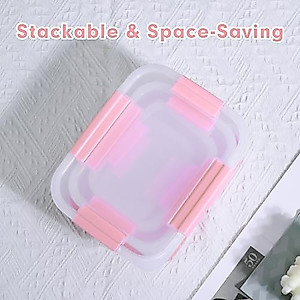 Plastic Food Storage Containers with Leakproof Locking Lids, Stackable Airtight Storage Containers for Pantry & Kitchen Organization, BPA-Free & Freezer Safe, Non-slip Base, Set of 4 Pieces, Pink