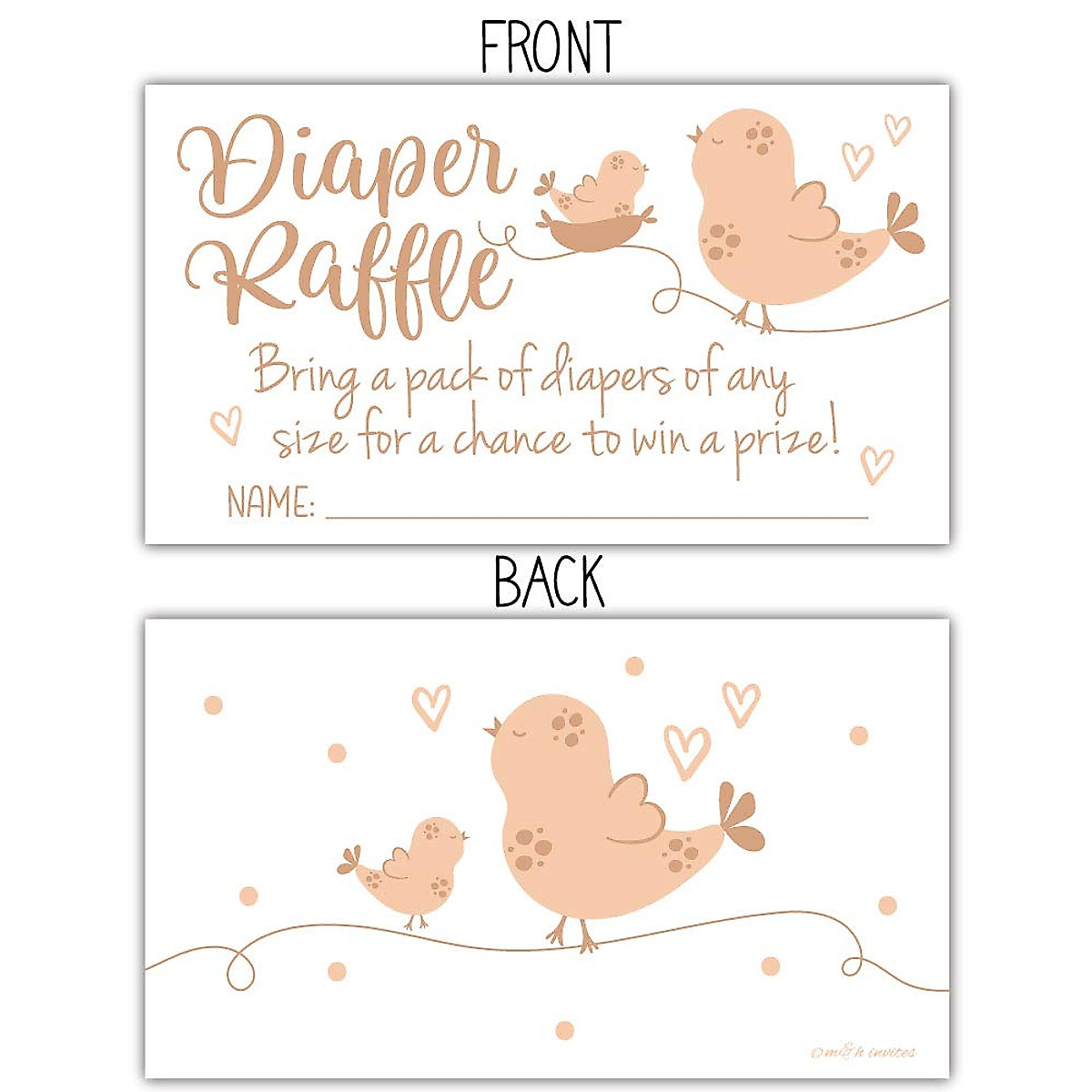 50 Baby Bird Diaper Raffle Tickets - Girl Baby Shower Game
