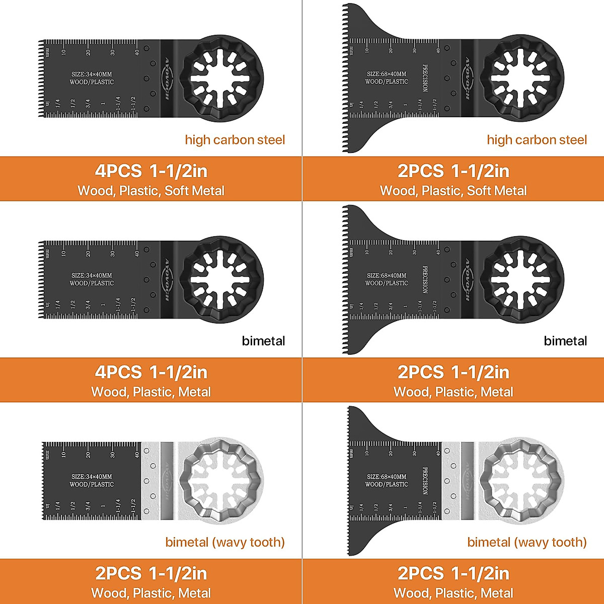 Oscillating Tool Blade Adapter-Free 2-sec Install 16PCS, Fast Smooth Cutting Multitool Blade - Strong Straight & Wavy Teeth, Oscillating Saw Blade for Wood Nails Metal, Fit Bosch Fein