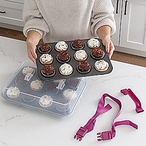 KPKitchen Cupcake Carrier for 24 Cupcakes - Innovative Cupcake Holder includes 2 Cupcake Pans with Lid and Handle - Cupcake Travel Container Carries 12 or 24 Standard-Size Cupcakes for Storage Safely