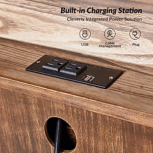 HULALA HOME 3-Drawer Nightstand with Charging Station, Drawer Organizer with Wood Legs, Farmhouse Solid Wood Nightstand Set of 2(Walnut)