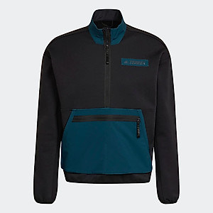 ADIDAS MEN’S TERREX HIKE HALF-ZIP POCKET MIDLAYER SWEATSHIRT, Black/Utility Green, 2XL
