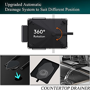 Richenad Kitchen countertop Dish Strainer and Water Filter Set, 360° Rotating Telescopic Drainage Guide, Dish Strainer Over Kitchen countertop Sink with Cup Holder, Utensil Holder Black