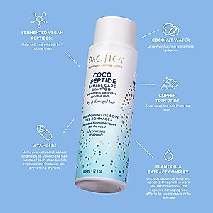 Pacifica Coco Peptide Damage Care Shampoo & Conditioner Set – Repairing Hair Care for Dry Damaged Hair Vegan Collagen & Peptides for Split Ends & Breakage Sulfate Free Clean Vegan Dermatologist Tested