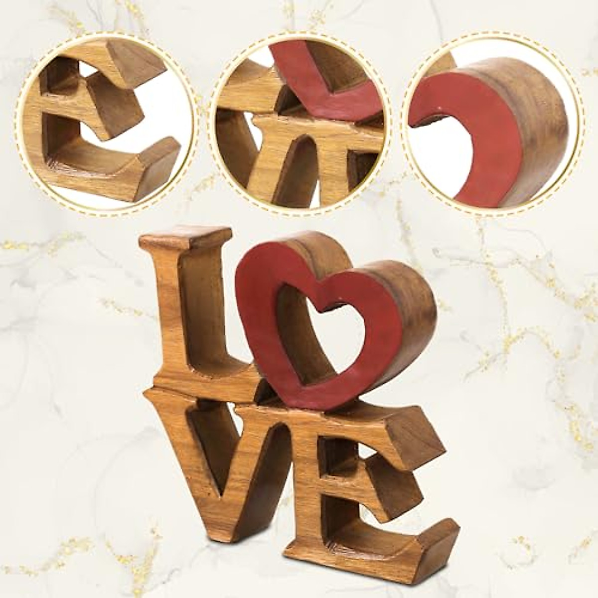 Decozen Handcrafted Solid Wood Sculpture from Daughter, Son, Husband - Ideal for Home, Mantel, Fireplace, and Foyer Decor - Tabletop Accent