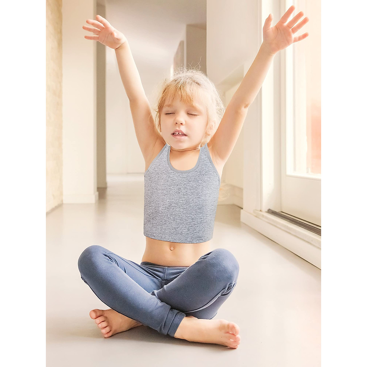 6 Pieces Girls Dance Tank Tops Racerback Crop Tank Tops Sleeveless Dance Top for Ballet Teens Gymnastics Dancewear (White, Gray, Navy, Green, Black, 9-10 Years)