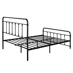 Full Size Metal Platform Bed with Vintage Headboard and Footboard Sturdy Premium Steel Slat Support No Box Spring Needed, Textured Black (Ereddressy-Bed-N708)