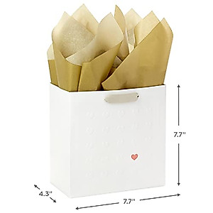 Hallmark Signature Studio 7" Medium Gift Bag with Tissue Paper (Embossed Hearts, White, Pink, Gold) for Birthdays, Valentine's Day, Baby Showers, Bridal Showers