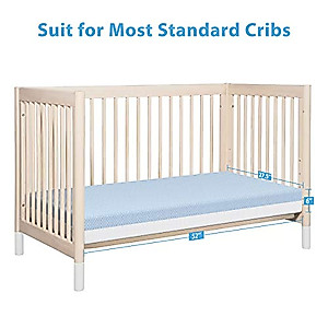 Dourxi Crib Mattress, Dual Sided Comfort Memory Foam Toddler Bed Mattress, Triple-Layer Breathable Premium Baby Mattress for Infant and Toddler w/Removable Outer Cover - White&Blue