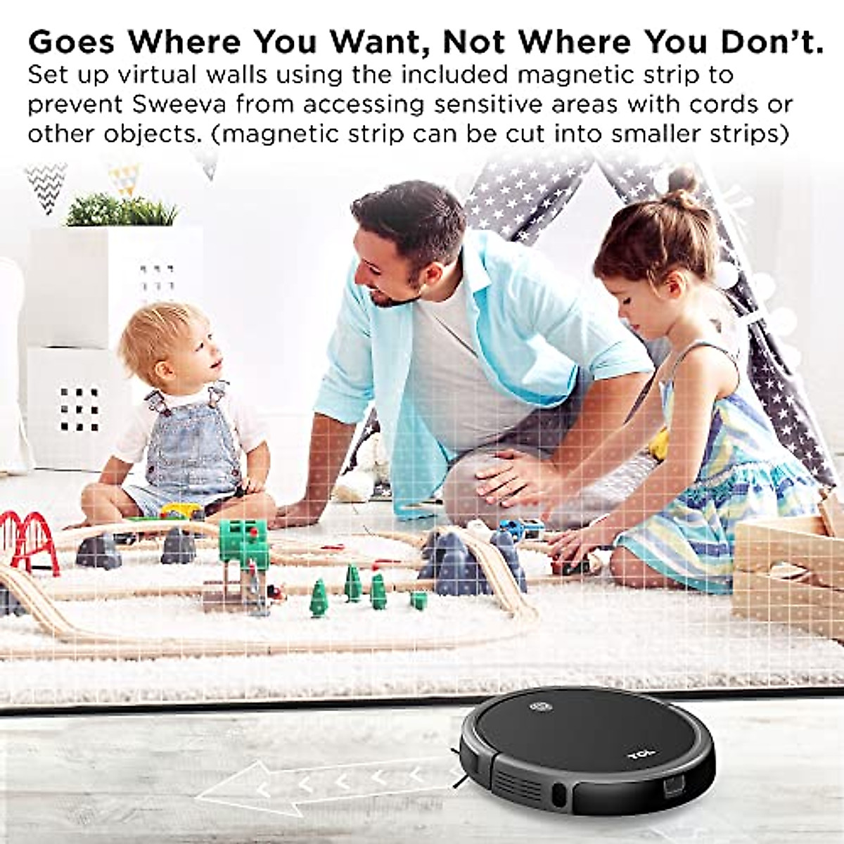 TCL Sweeva 2000 Robot Vacuum Cleaner Ultra Slim 2.76inch, 2000Pa Suction for Pet Hair, Hard Floor & Medium-Pile Carpets, 150mins Runtime, Washable Filter, WiFi & Alexa/Google Enabled