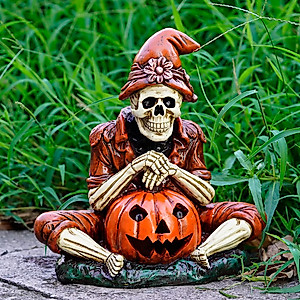 Tooyuart Halloween Decorations Skull Skeleton Garden Statue with Solar Pumpkin Lantern - Halloween Decorations for Outdoor, Holiday, Parties, Indoors, Yards, Gardens, Lawns (Pumpkin Ghost)