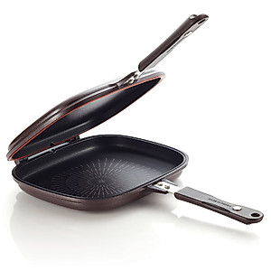 Happycall Titanium Nonstick Double Pan, Omelette Pan, Flip Pan, Square, Dishwasher Safe, PFOA-free, Brown (Standard)
