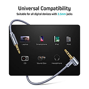 AINOPE Aux Cables [2-Pack/8.2ft], 90°Angled 3.5mm Aux Cord[Hi-Fi Sound, Nylon Braided] Male to Male Stereo Audio Cables Compatible with Car, Studio, Recorder, Smartphone- Grey